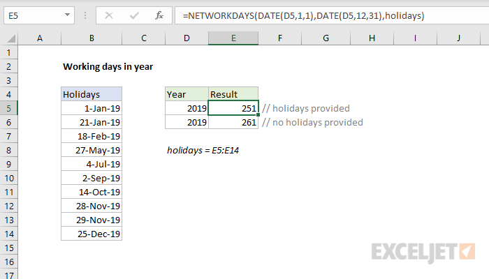 Working Days In Year Excel Formula Exceljet